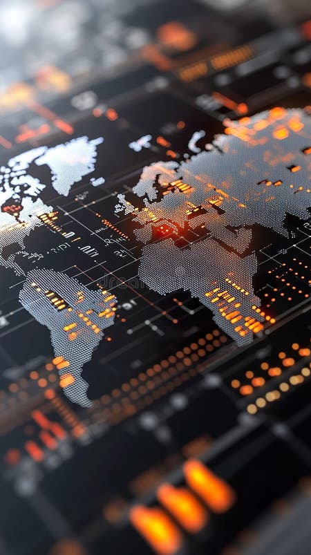 Digital World Map with Data Visualization and Global Network ...