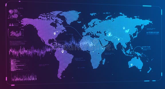 Digital World Map with Data Visualizations Overlayed. the Continents are Depicted in Stock ...