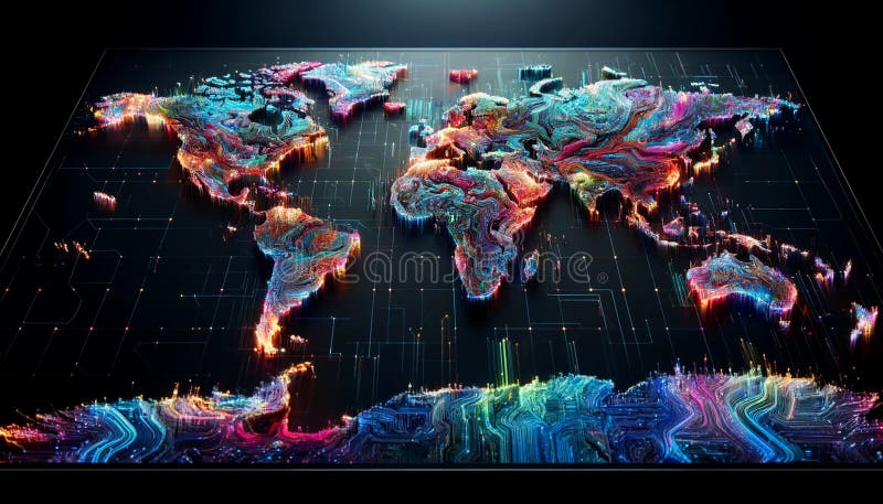 Digital World Map Depicting the Interconnected World Stock Illustration ...