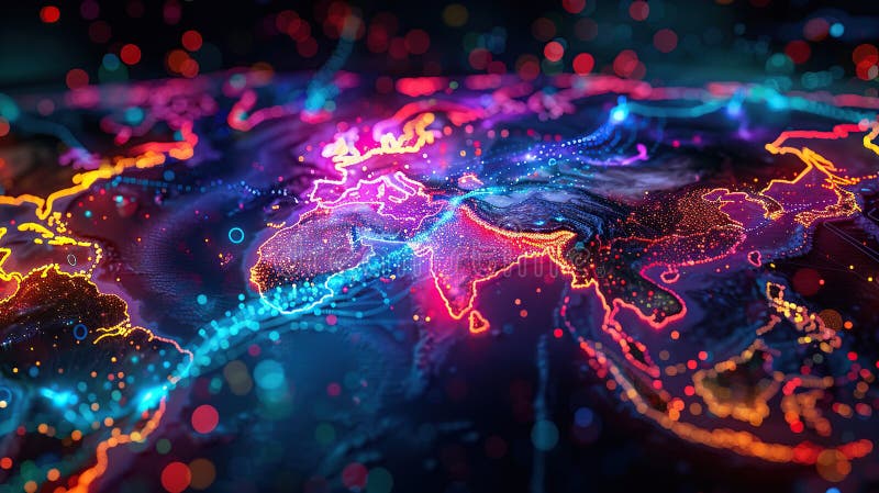 Digital World Map stock illustration. Illustration of artificial ...