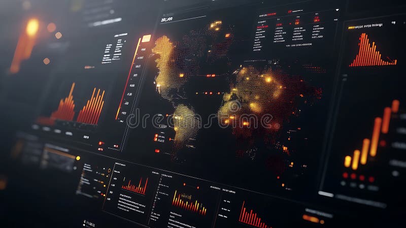 Digital World Map Data Visualization Stock Illustration - Illustration ...