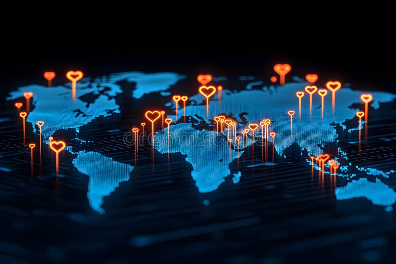 Global Connectivity Concept with Heart-Shaped Indicators on Digital ...