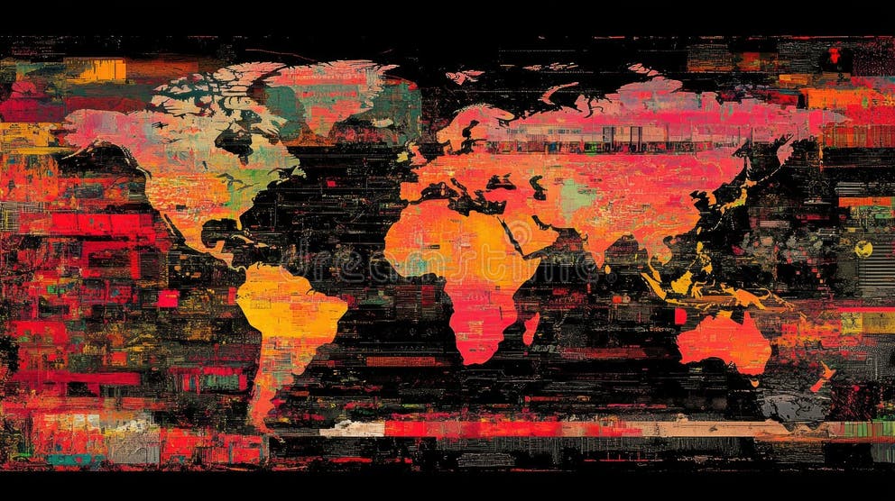 Digital World Map Disruption Abstract Global Data Visualisation in High ...