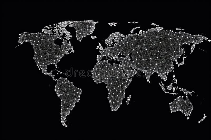 Digital World Map with Dot Connections. Global Communication ...
