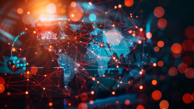 A Digital World Map with Dot Connections, Representing Global ...