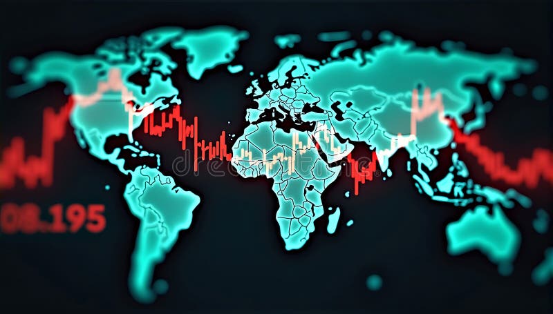 Digital World Map with Financial Data and Market Indexes Displayed ...
