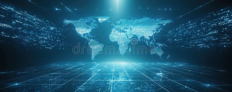 Digital World Map with Blue and White Color Scheme Illustrating Global ...