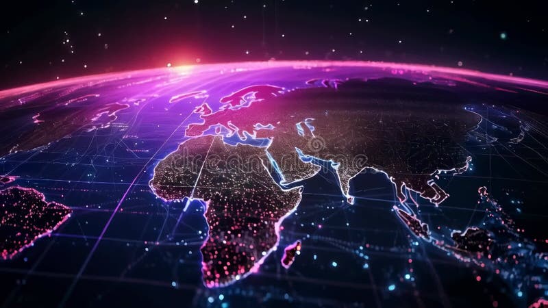 Digital World Map with Global Connectivity and Technology Stock Footage ...