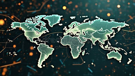 Digital World Map with Glowing Connections and Abstract Background ...