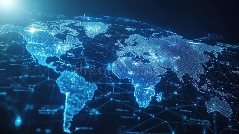 Digital World Map with Glowing Connections and Data Points Stock Photo - Image of points ...