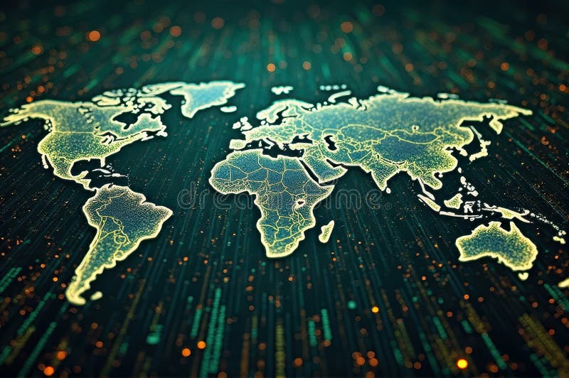 Digital World Map Glowing Connections Neon Highlights Stock Photos - Free & Royalty-Free Stock ...