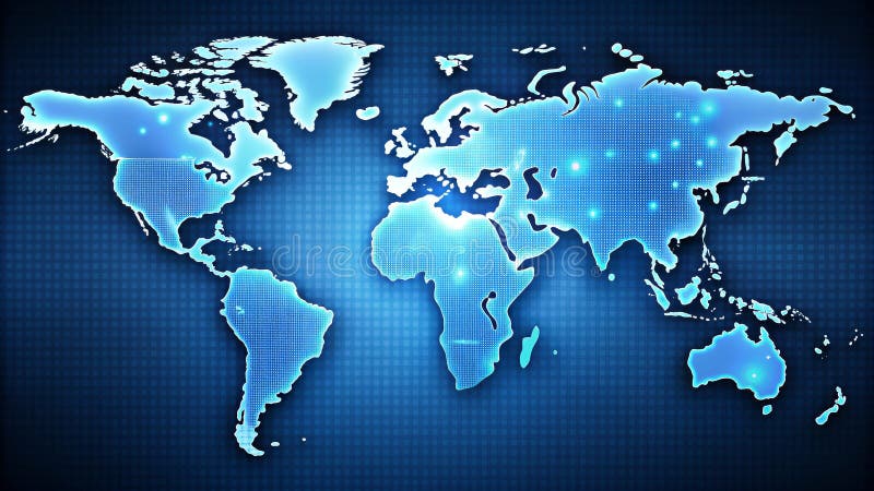 Digital World Map with Glowing Continents, Blue , World , Global ...