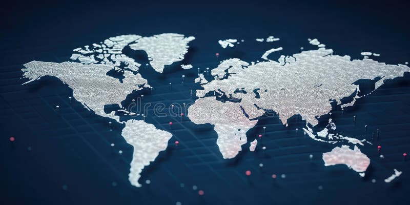 Digital World Map with Glowing Cyber Data Points on Dark Background ...