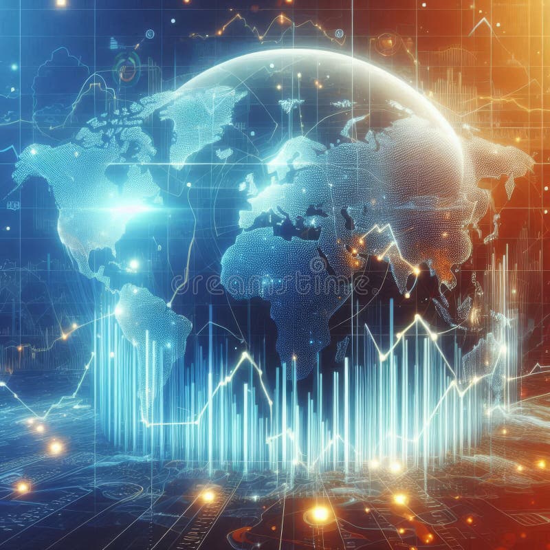 Digital World Map with Glowing Data and Analytics Charts Stock Image ...