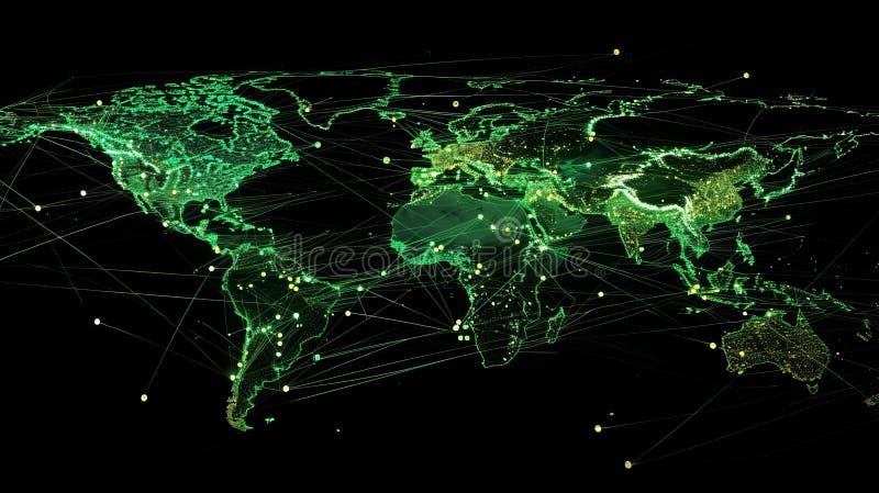 223 Futuristic Digital World Map Glowing Data Points Network ...