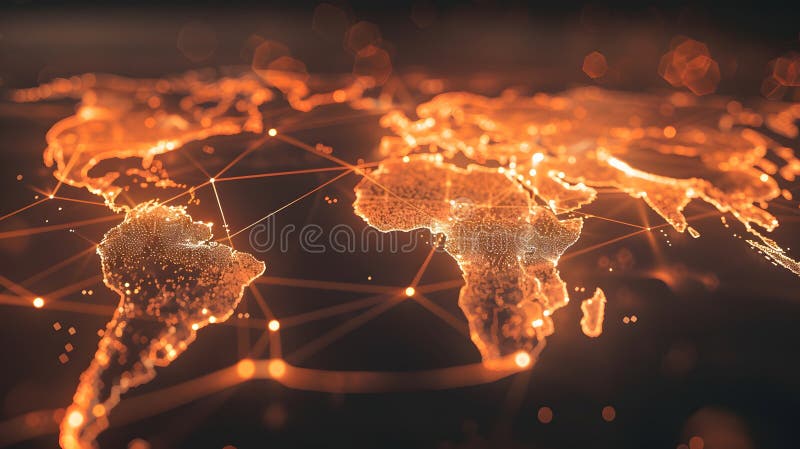 Digital World Map with Glowing Global Network Connections Stock ...