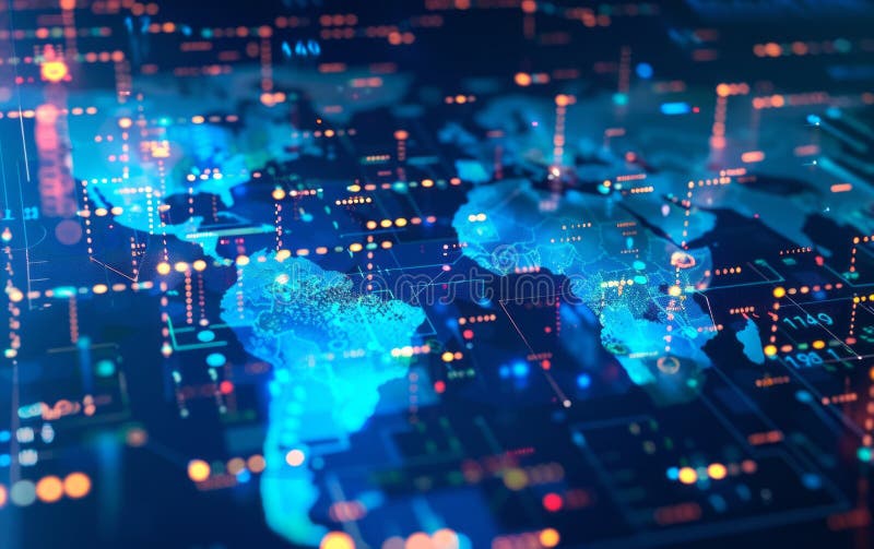 Digital World Map with Glowing Network Connections, Concept of Global ...