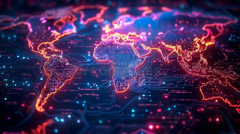 Digital World Map with Glowing Network - Generative Ai Stock ...