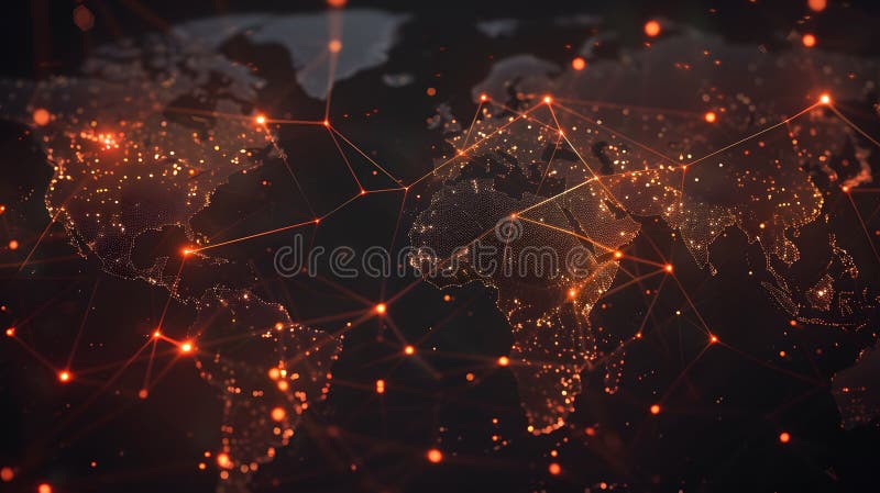 Digital World Map with Glowing Orange Connections Stock Illustration ...