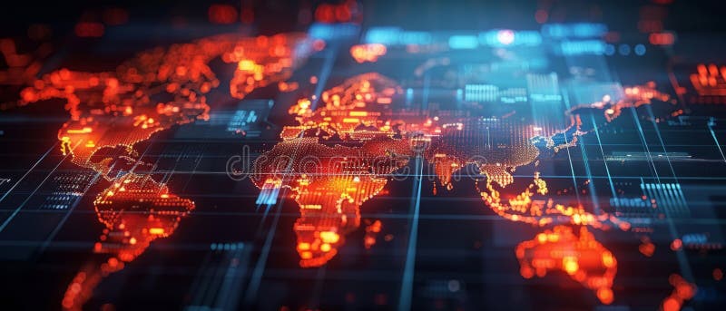 A Digital World Map with Glowing Outlines Representing Different ...