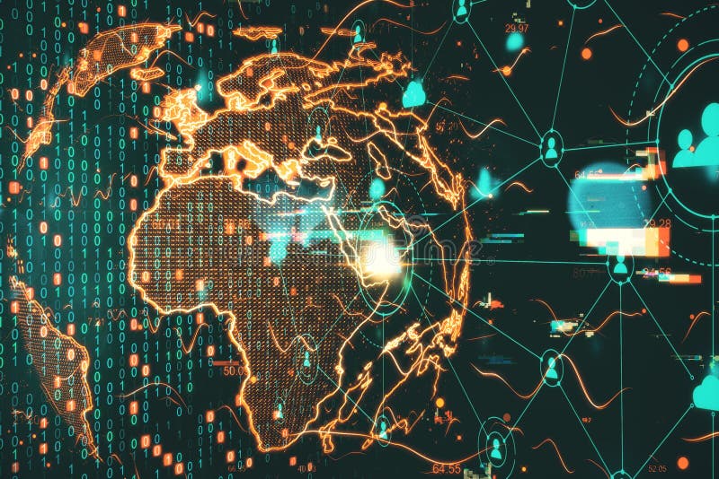 Digital World Map with Glowing Programming Interface Stock Photo ...
