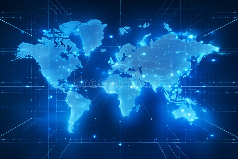 Digital World Map on Gradient Light Blue Background Stock Illustration ...