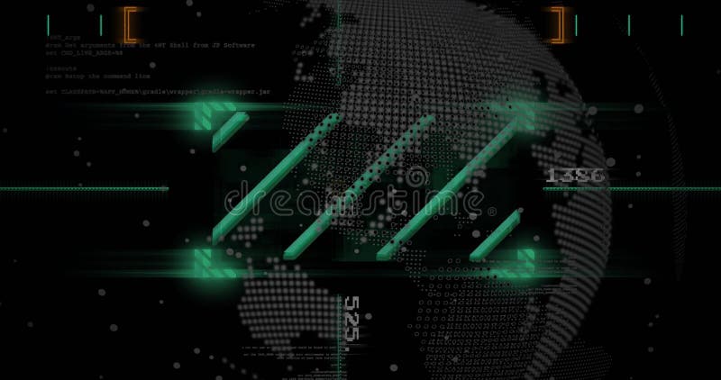 Digital World Map With Green Data Processing Animation Over Binary Code