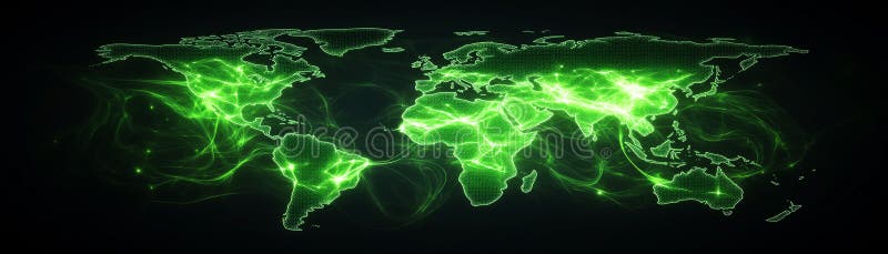 Digital World Map in Green, Global Connectivity and Data Flow Stock ...