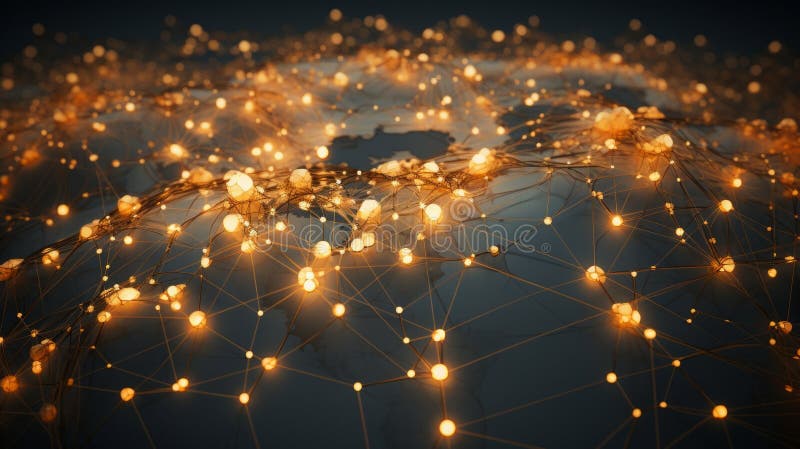 Digital World Map with Highlighted Cities. Neural Network AI Generated ...