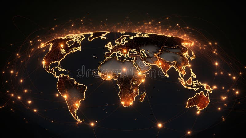 Digital World Map with Highlighted Cities. Neural Network AI Generated ...