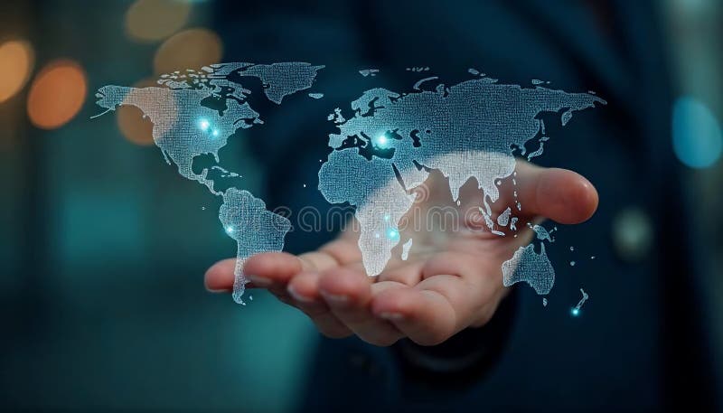 Global Business Network Concept. Digital World Map on Human Hand ...