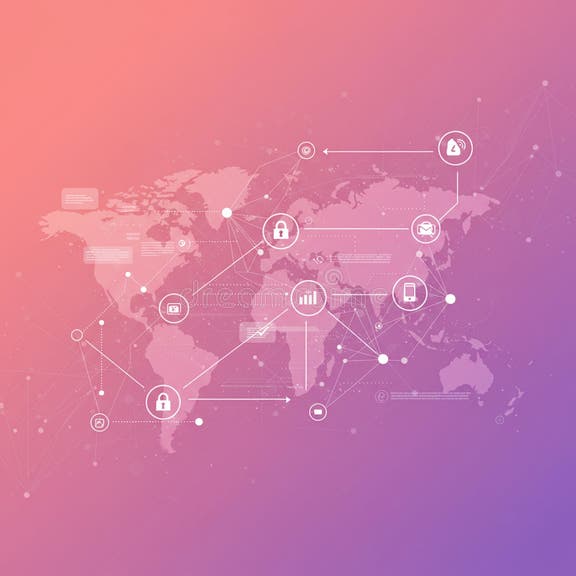 Digital World Map with Icons Linked by Lines, Representing Global ...