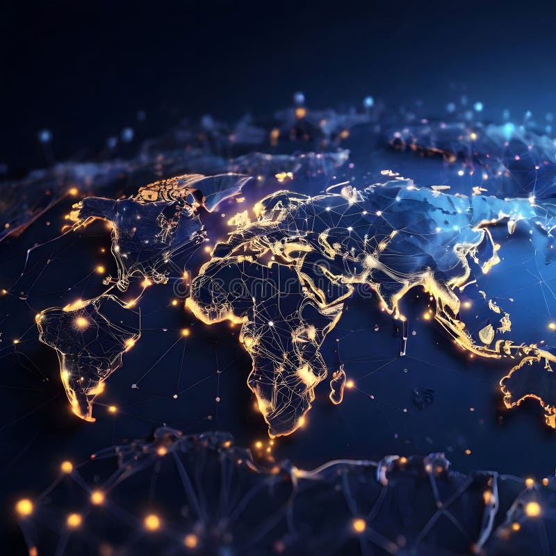 A Digital World Map with Illuminated Connections, Representing Global ...