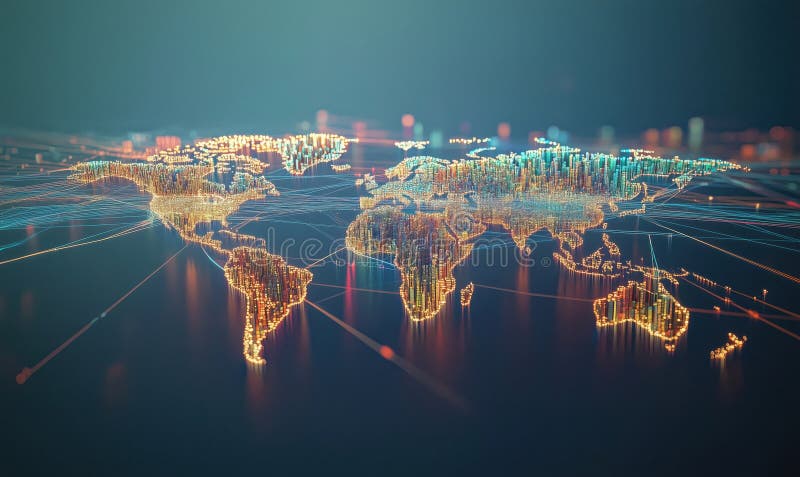 Digital World Map with Illuminated Data Points and Connections ...