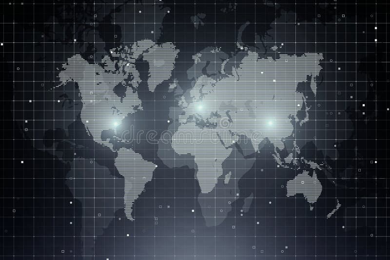 Digital World Map Illustration with Grey Shadows Graphic Contouring ...