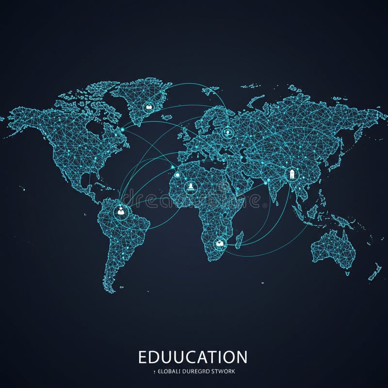 Digital World Map Illustration with Interconnected Lines and Symbols ...
