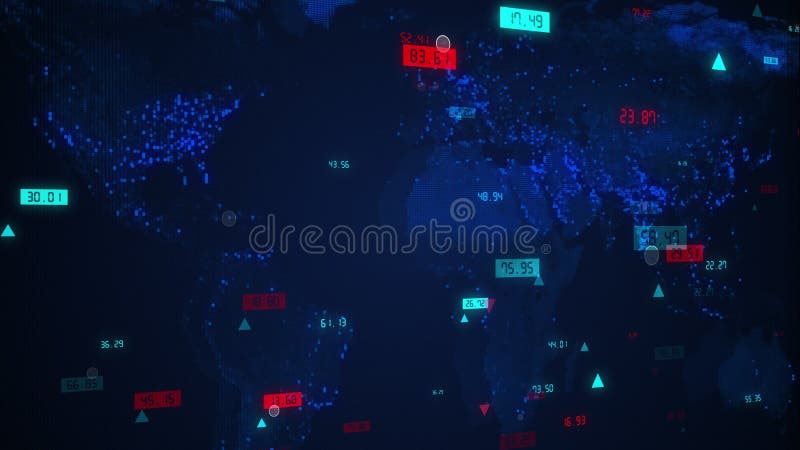 Digital World Map with Digital Indicators Stock Video - Video of ...
