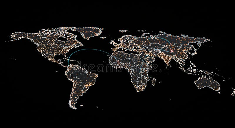 Digital World Map with Interconnected Dots Representing Global ...