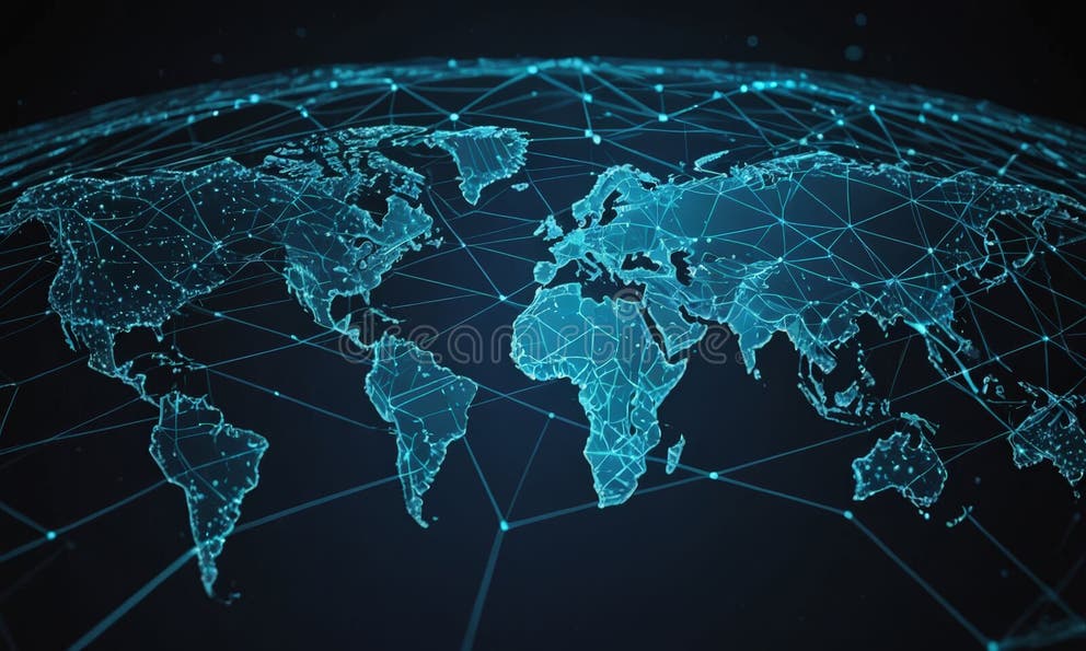 Digital World Map with Interconnected Lines Representing Global ...