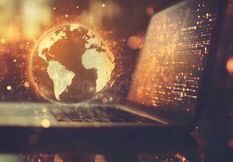 A Digital World Map with Interconnected Networks and Data Points Floats ...