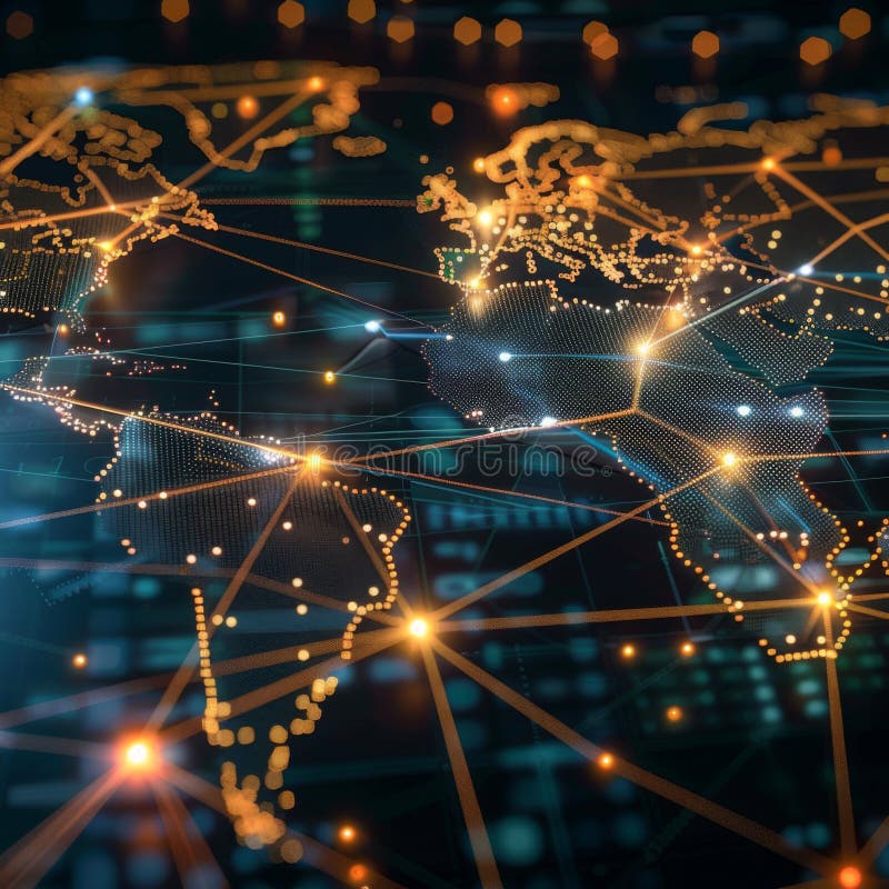 World Map with Nodes Linked by Lines. International Logistics or ...