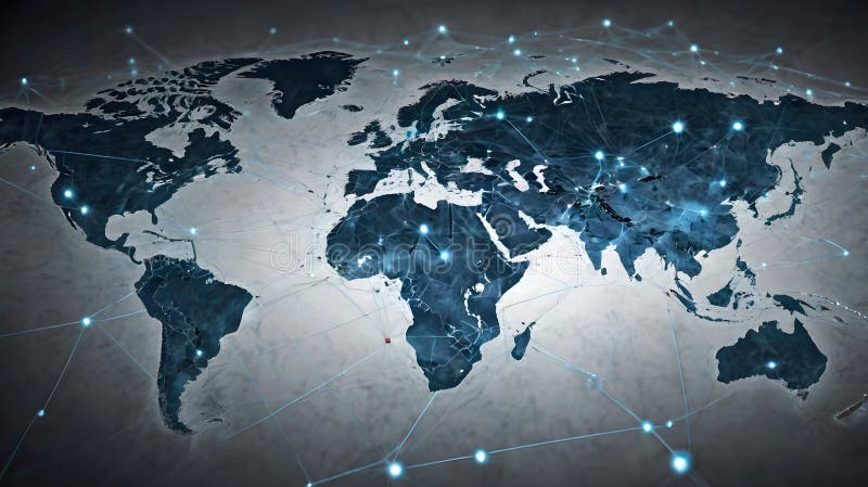 A Digital World Map with Interconnected Nodes and Lines Representing ...