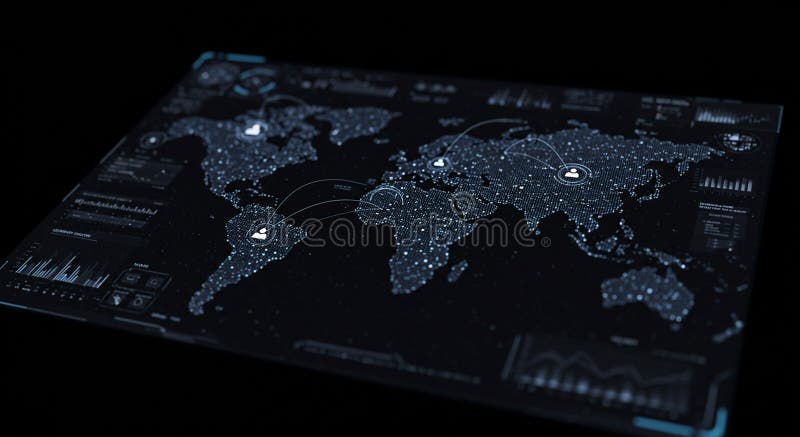 Digital World Map Interface Displaying Data Connections and Analytics ...