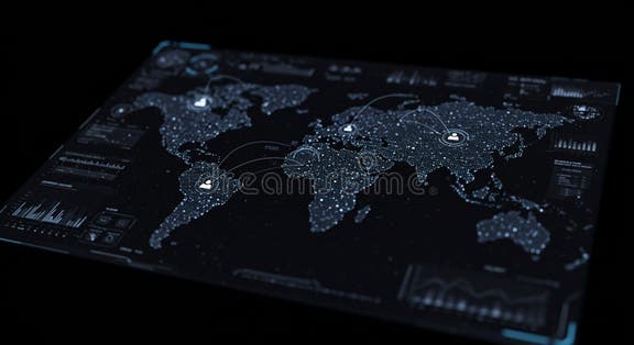 Digital World Map Interface Displaying Data Connections and Analytics ...