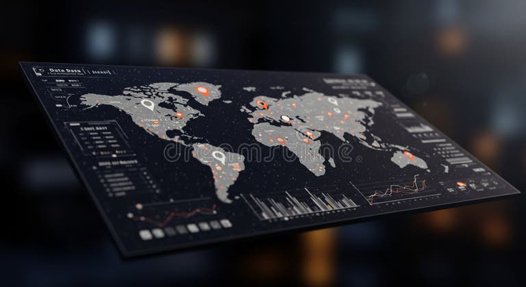 A Digital World Map Interface Displays Data Visualization. the Map Has ...