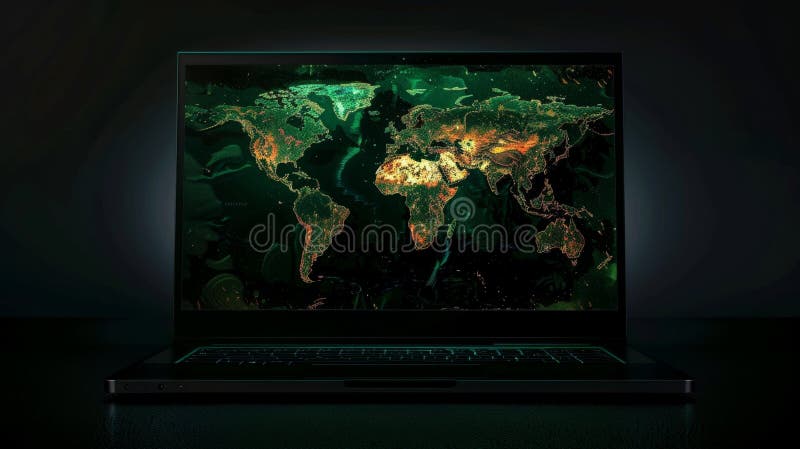 Digital World Map on a Laptop Screen Stock Photo - Image of screen ...