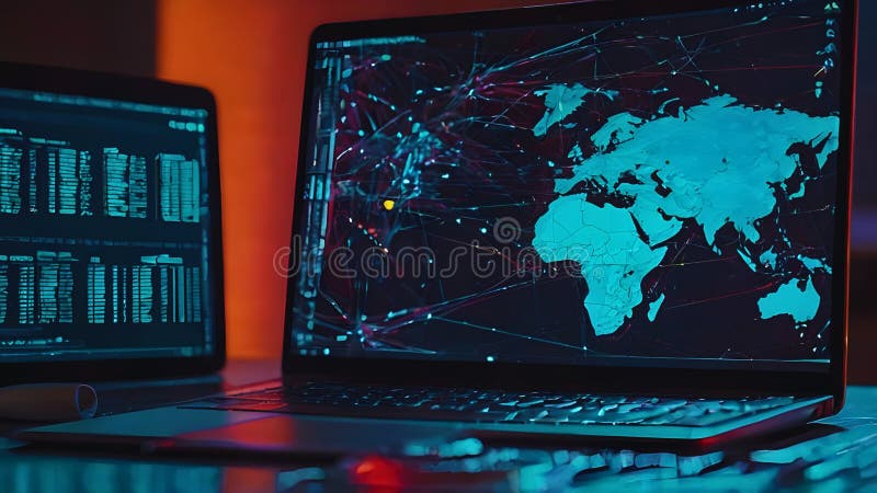 Digital World Map on a Laptop Screen. Stock Illustration - Illustration ...
