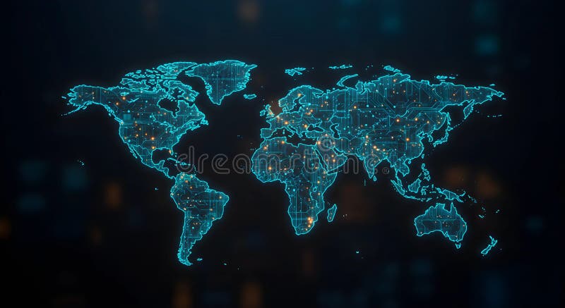 Digital World Map Network Technology Stock Photo - Image of ...