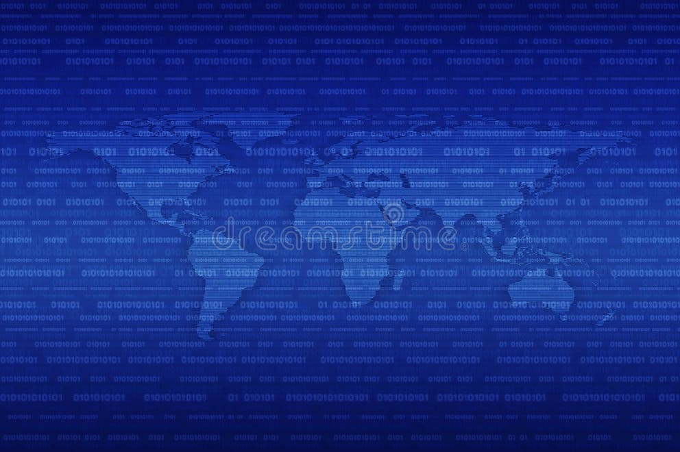 Digital World Map Over Binary Code Blue Background Stock Illustration ...