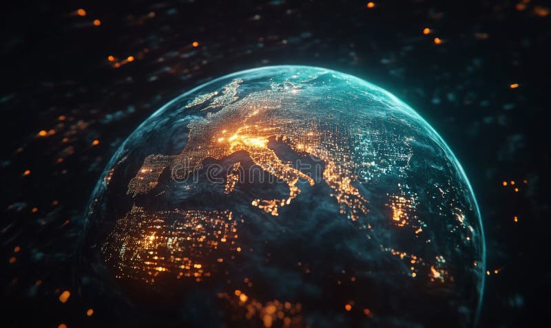 Digital World Map Planet Earth Space Global Globe Sky Space 5G Wireless ...